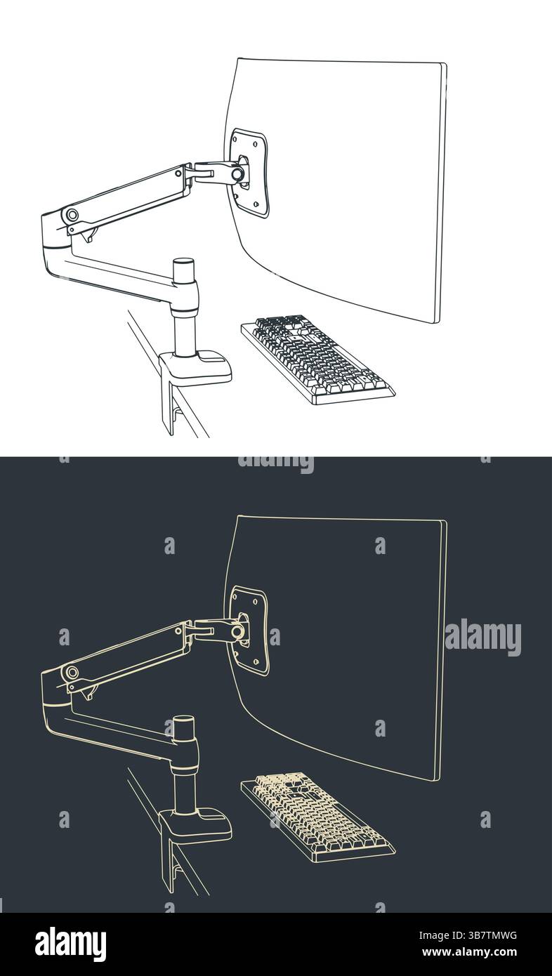 Curved ultrawide monitor on arm stand with a mechanical keyboard close ...