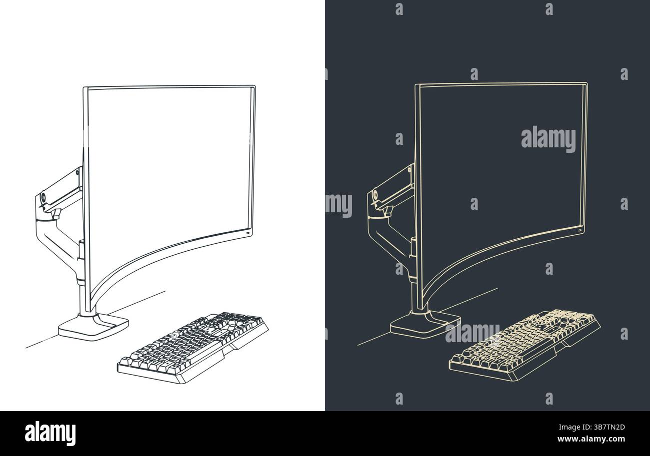 Curved ultrawide monitor on arm stand with a mechanical keyboard close ...