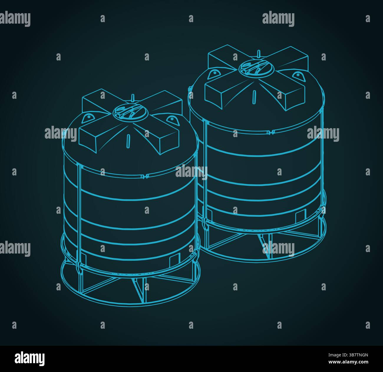 Plastic water tanks on metal basis isometric blueprint Stock Vector ...