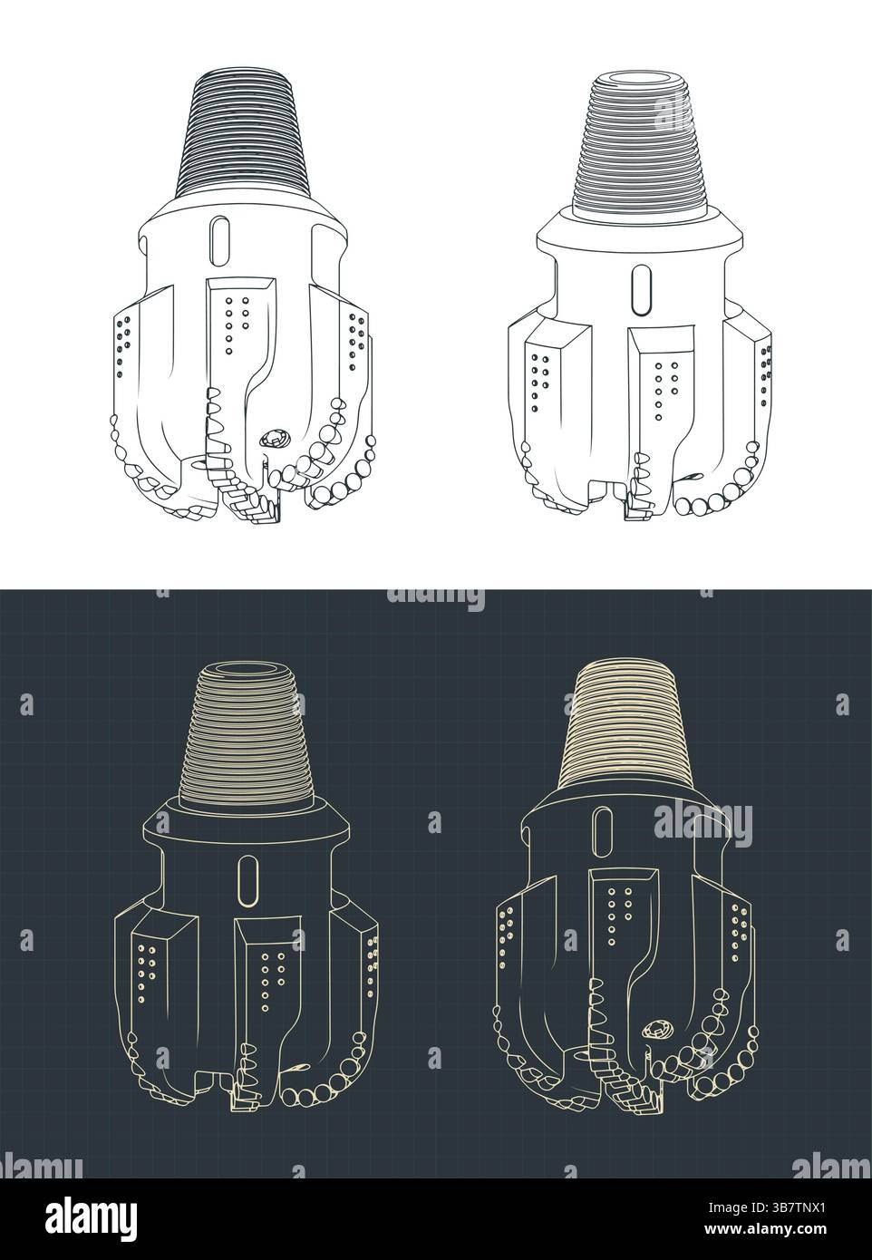 Oil drill bit isometric blueprints stylized vector illustrations Stock ...
