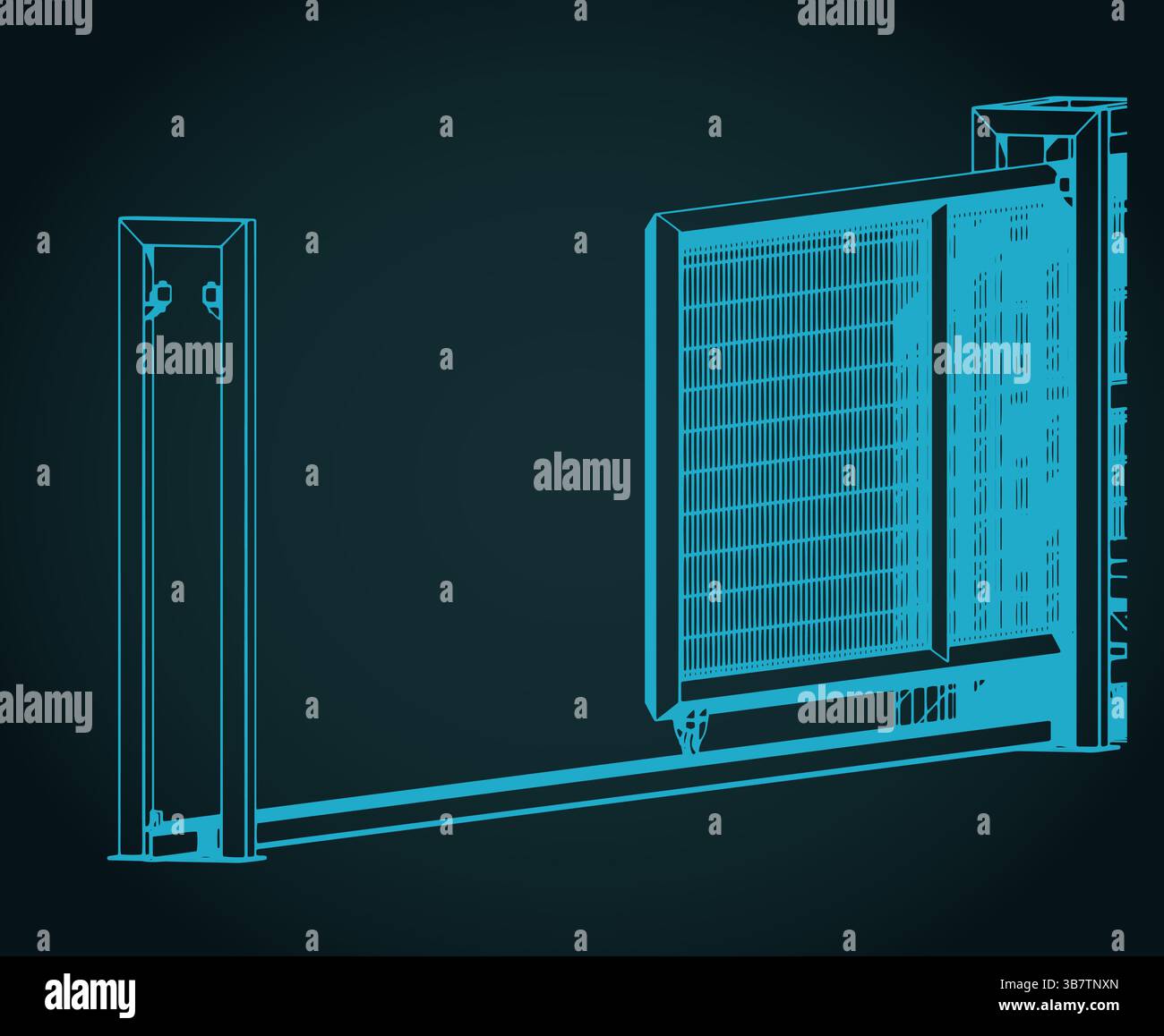 Stylized vector illustration of industrial sliding security gates ...