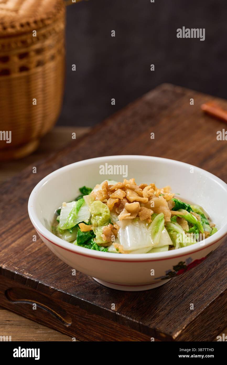 Stir-Fried Chinese Cabbage with Crispy Pork Fat Bits Stock Photo - Alamy