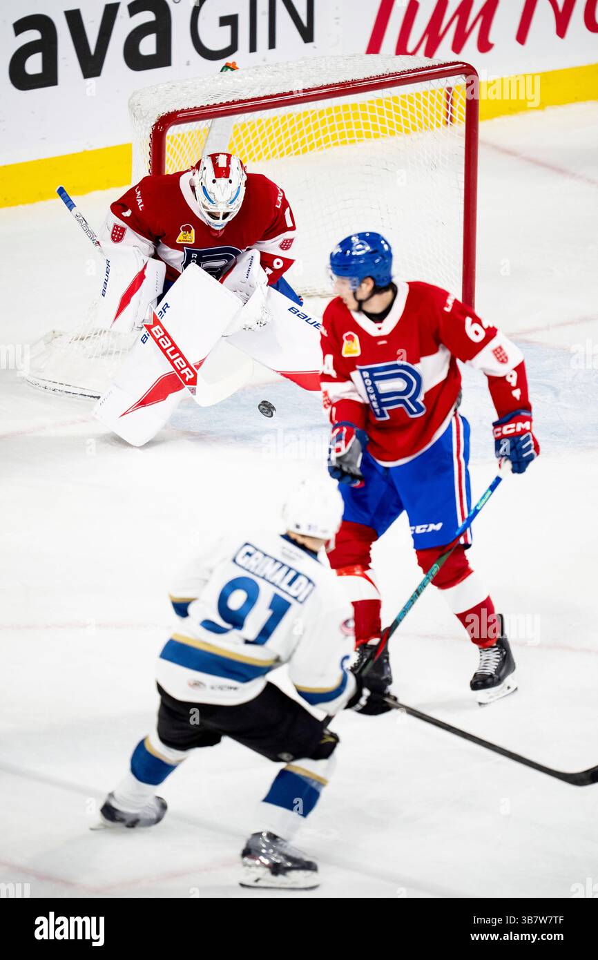 Laval, Canada. 06th May, 2025. Laval Rockets goaltender Jacob Fowler (1 ...