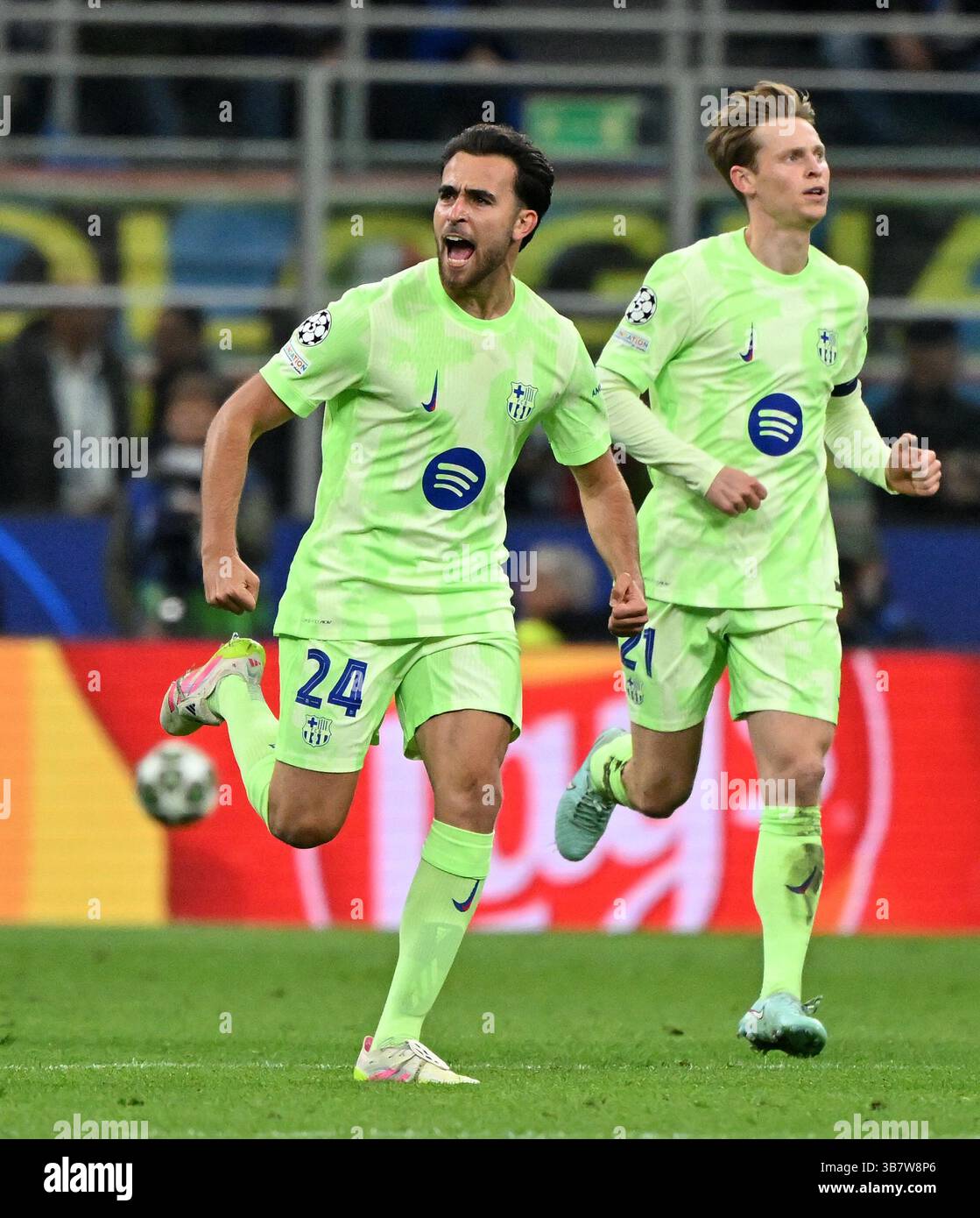 Milan, Italy. 6th May, 2025. Barcelona's Eric Garcia (L) celebrates ...