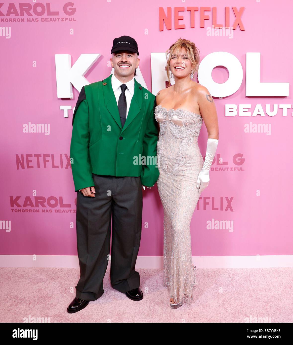 New York, United States. 06th May, 2025. Feid and Karol G arrive on the ...