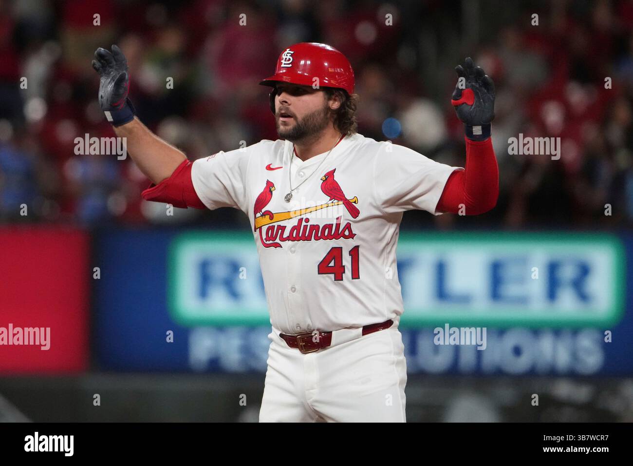 St. Louis Cardinals' Alec Burleson celebrates after hitting a two-run ...