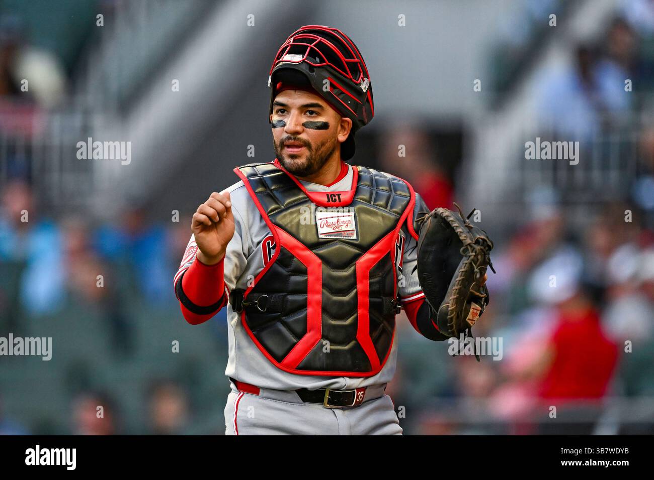 ATLANTA, GA – MAY 06: Cincinnati catcher Jose Trevino (35) reacts ...