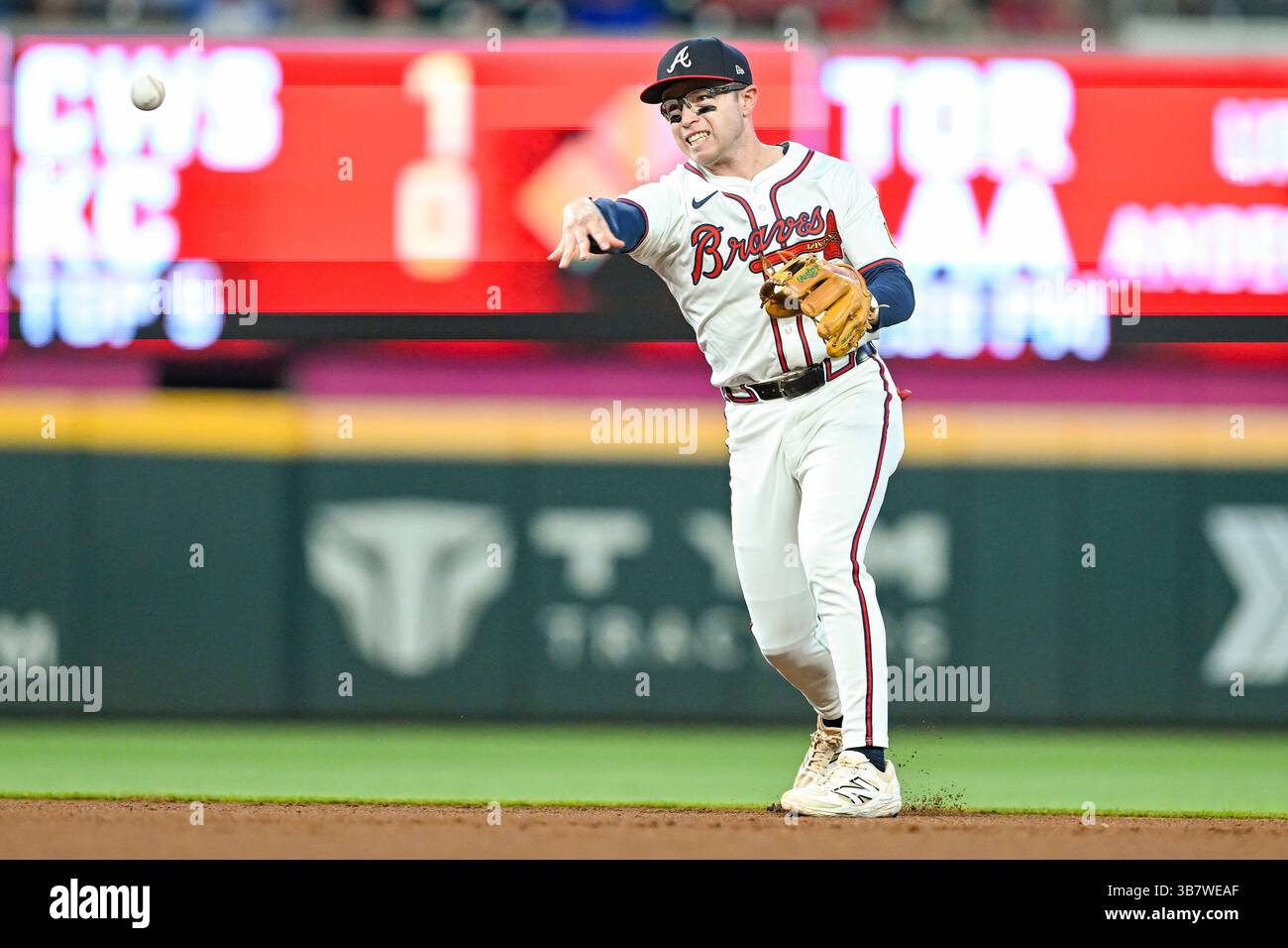 ATLANTA, GA – MAY 06: Atlanta shortstop Nick Allen (2) throws to first ...