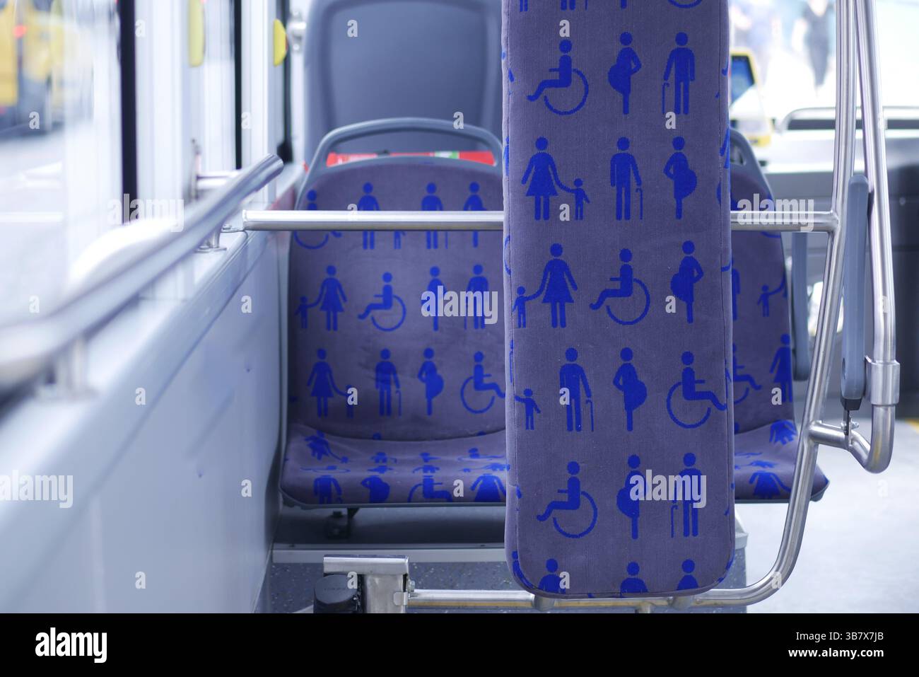 Seating area designed for accessibility on public transport bus Stock ...