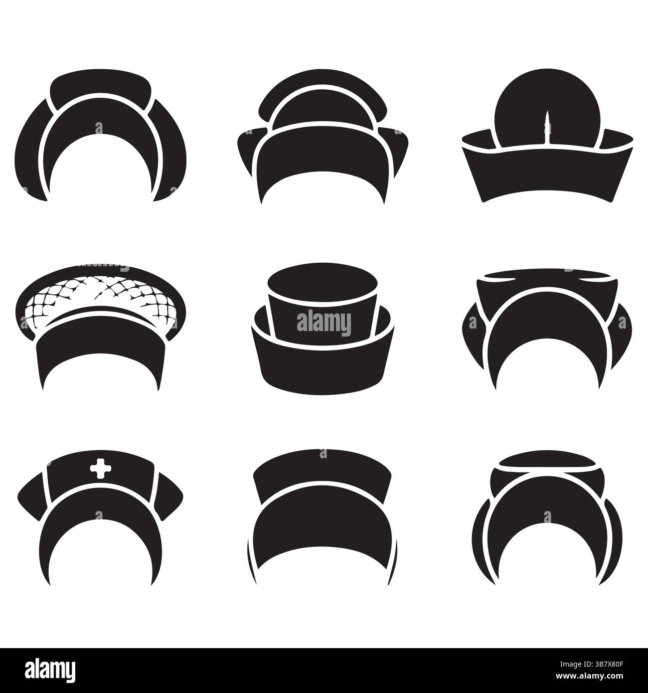 nurse hat black vector silhouette, Nurse Caps Set Healthcare Medical ...