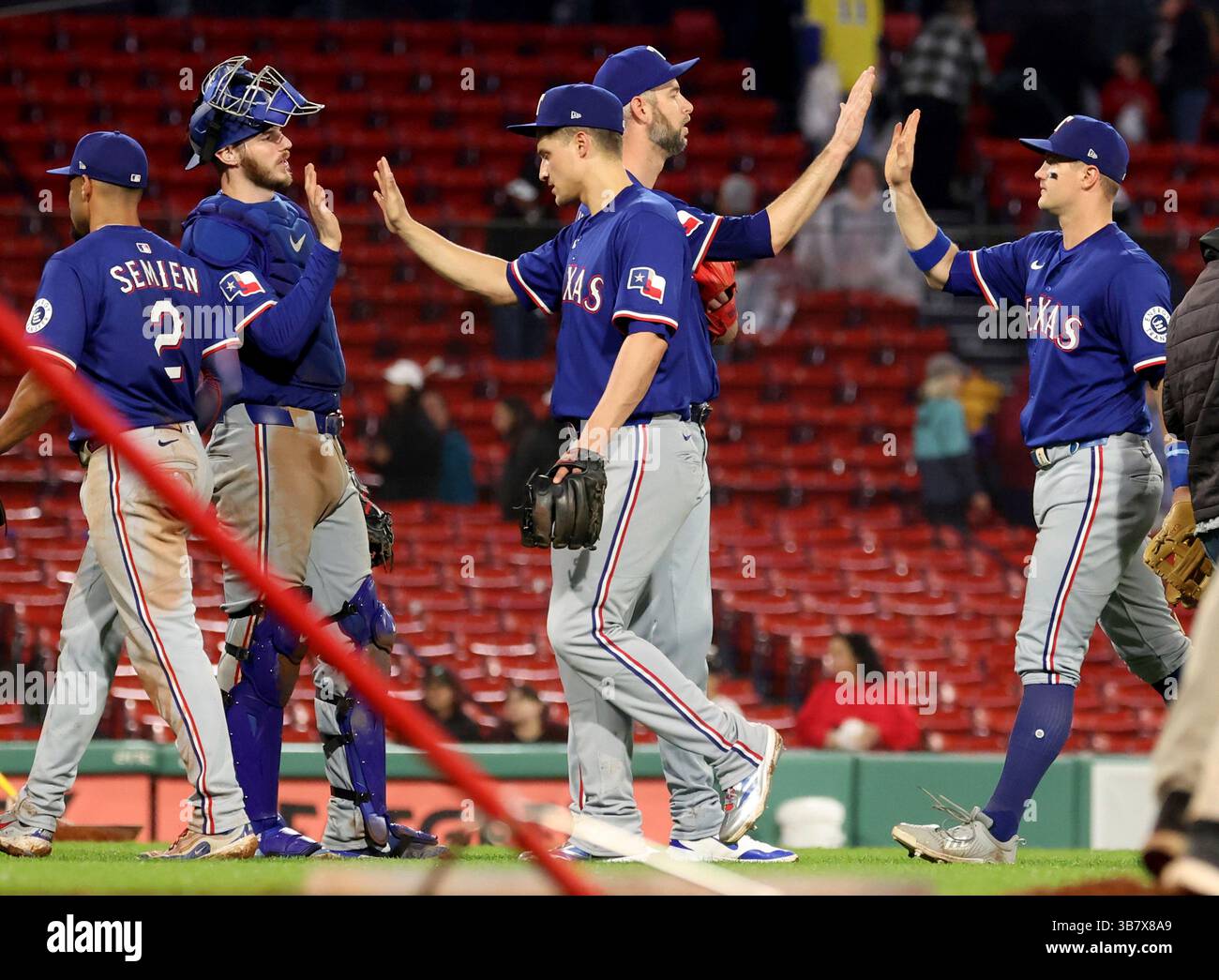 Texas Rangers catcher Jonah Heim, left, and Texas Rangers pitcher Chris ...