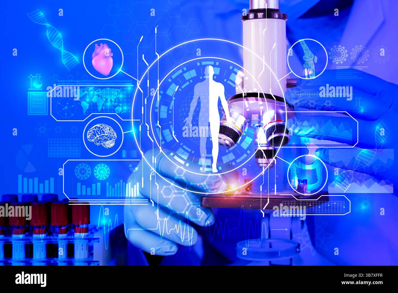 Scientist analyzing microscope slide at laboratory. Man technician is ...