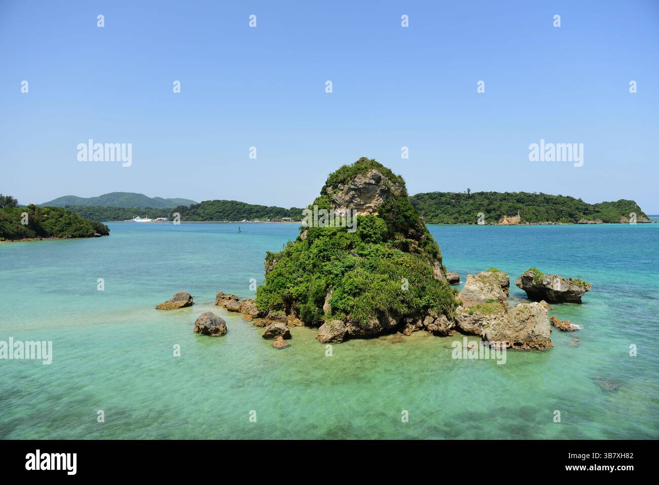 The rocky island next to the Kouri bridge in Okinawa, Japan Stock Photo ...