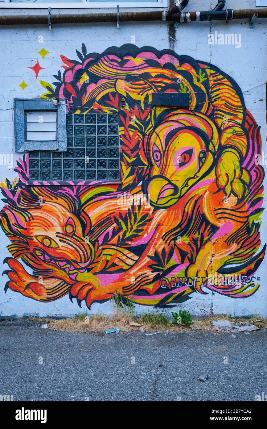 A colourful mural along Astro Alley in Mount Pleasant, Vancouver, BC ...