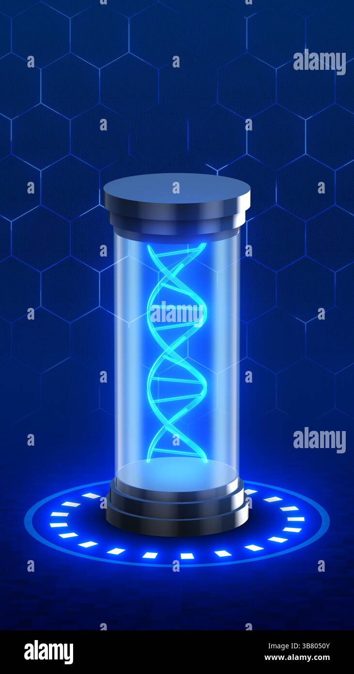 DNA Helix in Sci-Fi Tube on Tech Background Stock Photo - Alamy