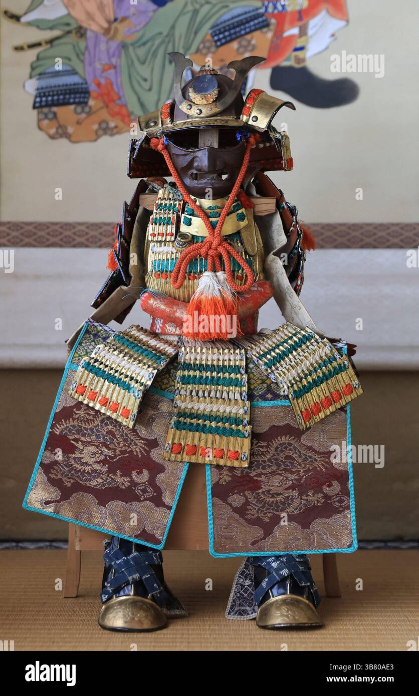 A photo shows Japanese armour decoration in Shimogyo Ward, Kyoto City ...