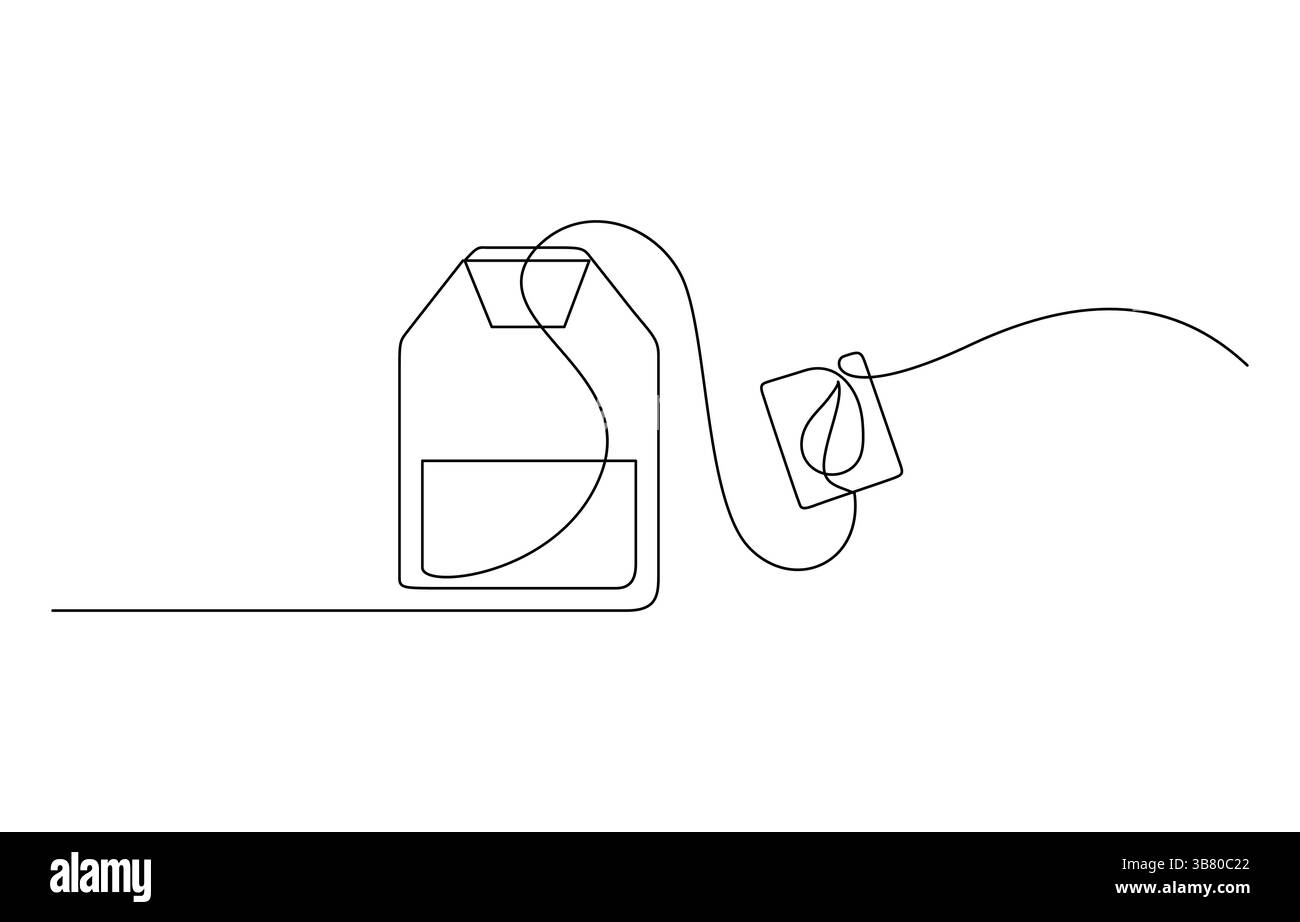 One continuous line drawing of paper tea bag. Hot herbal drink for ...