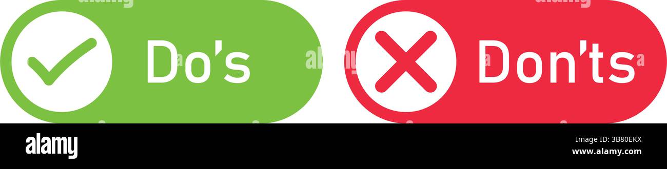 Do's and Don'ts Flat Style Icons. Green Check Mark and Red Cross for ...