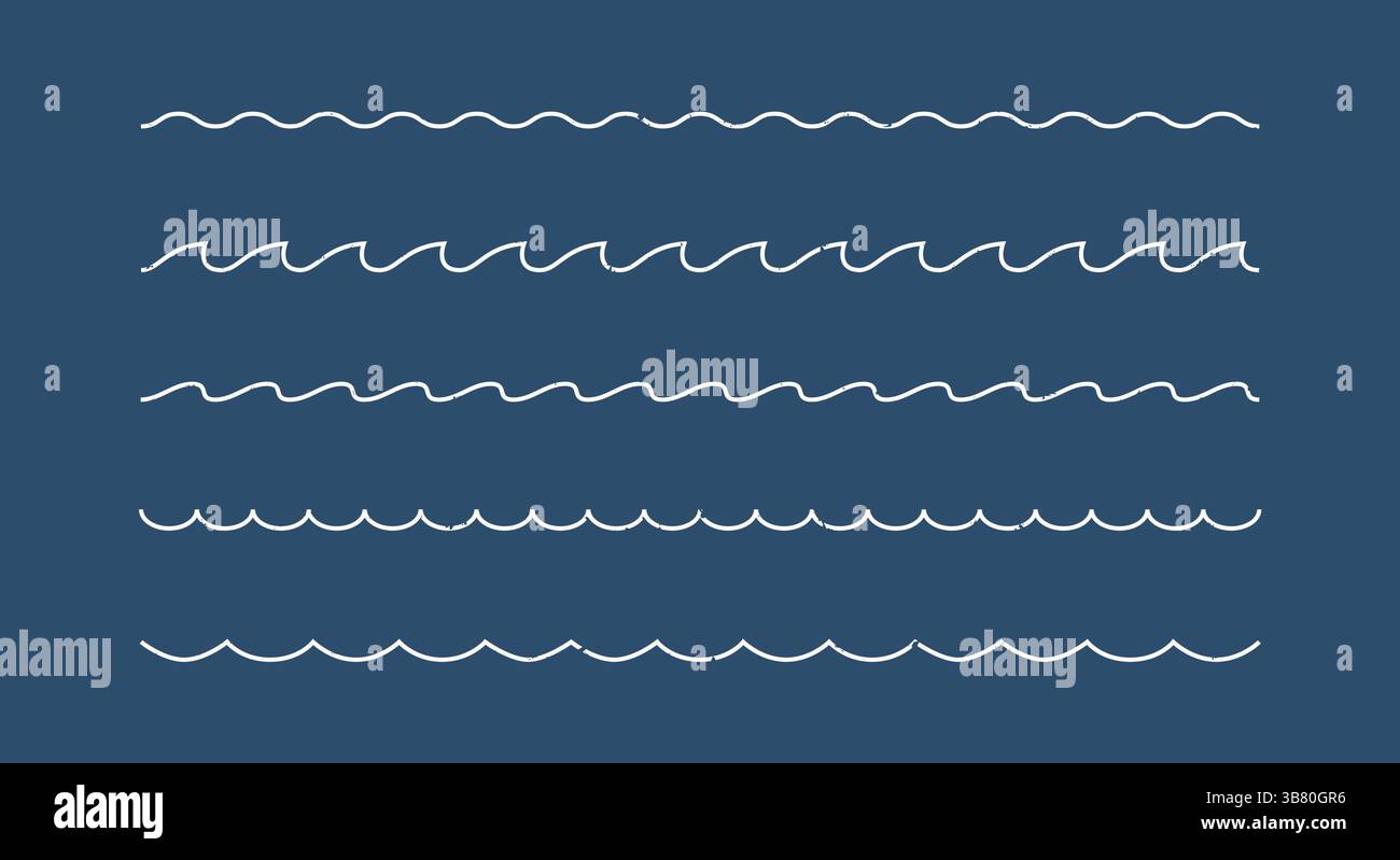 Ocean, sea wave pattern border, divider. Line minimalist wavy water ...