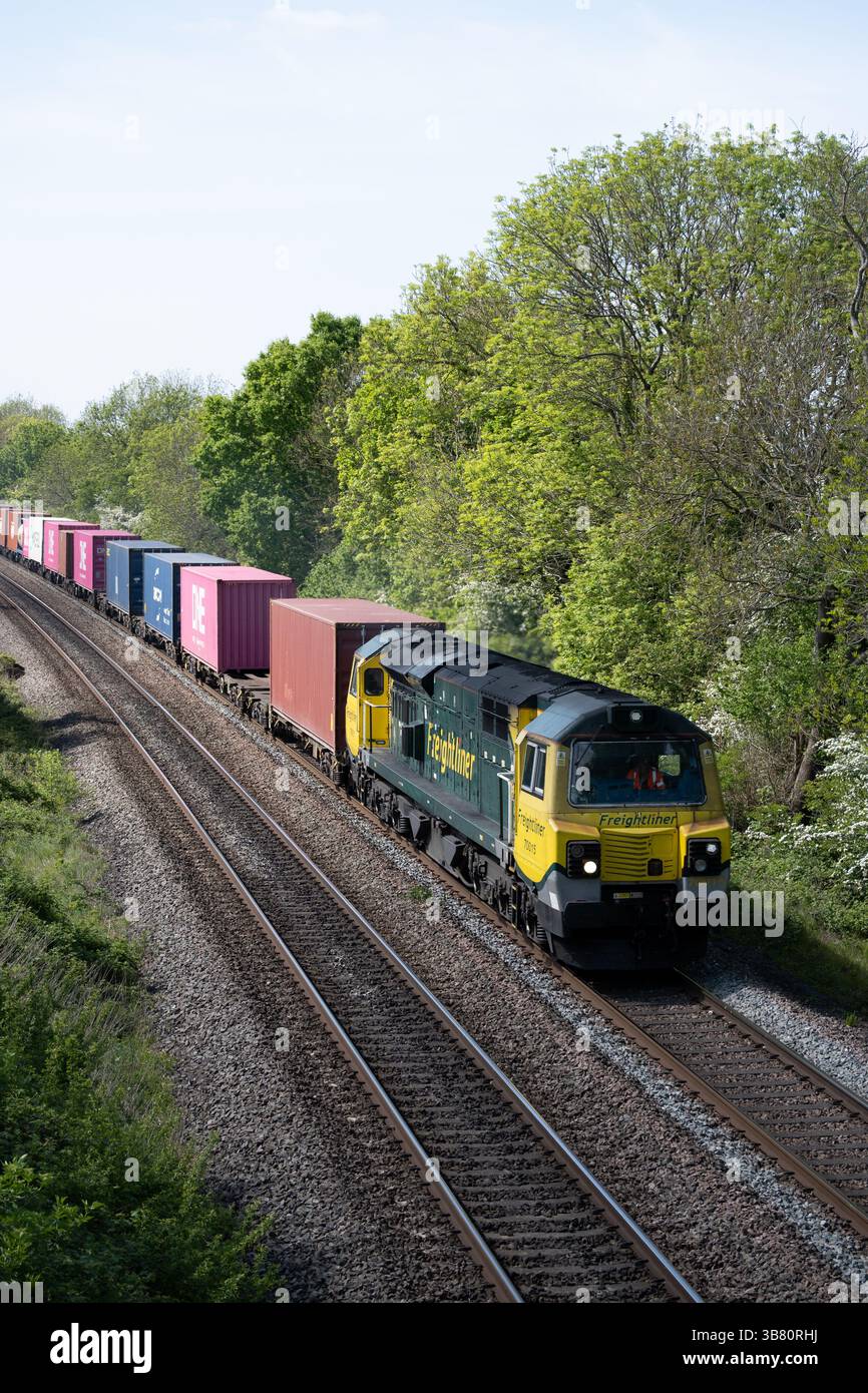 Class 70 diesel locomotive No. 70015 pulling a freightliner train ...