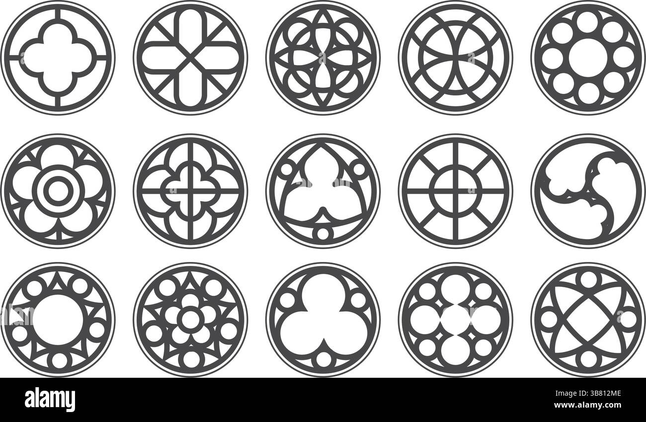 Gothic circle rose window with medieval ornament. Cathedral rosette ...