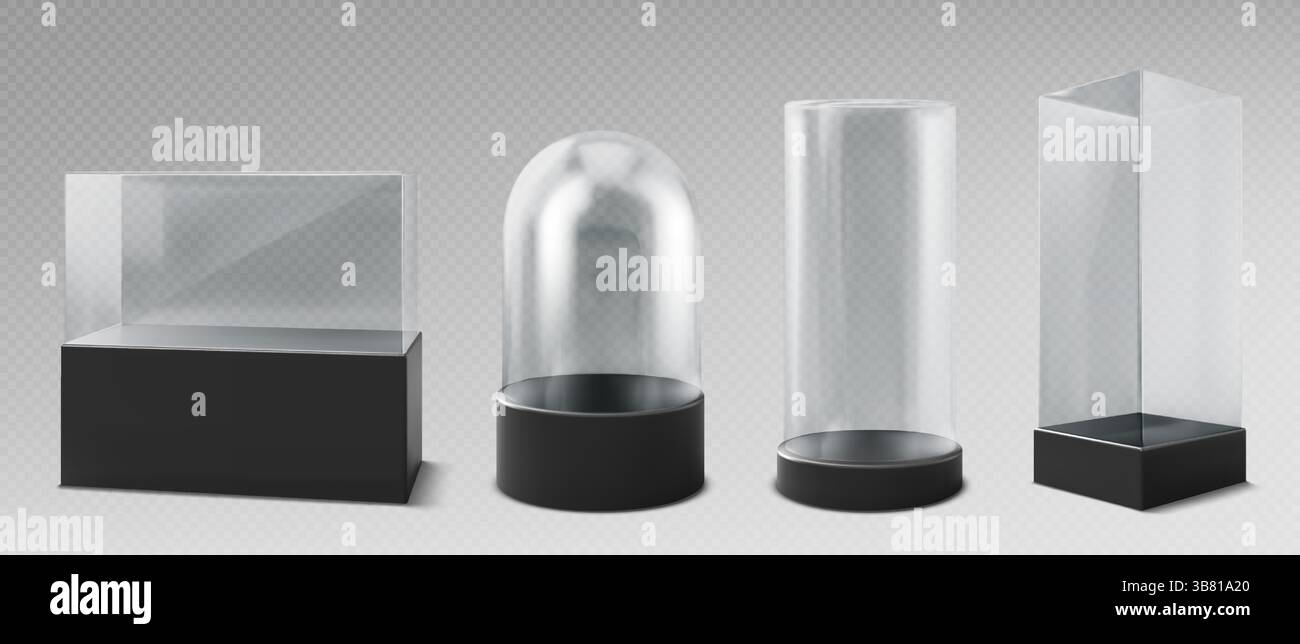 Glass museum displays set isolated on transparent background. Vector ...