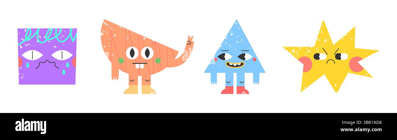 Cute geometric mascots set isolated on white background. Vector cartoon ...