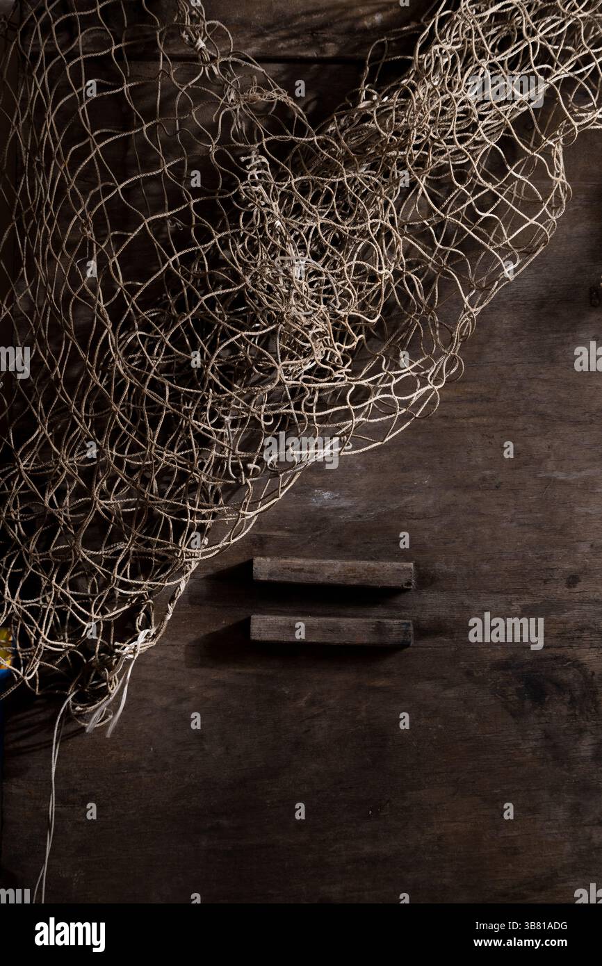 Fishing net on rustic old wood, fishing concept, art craft themes Stock ...