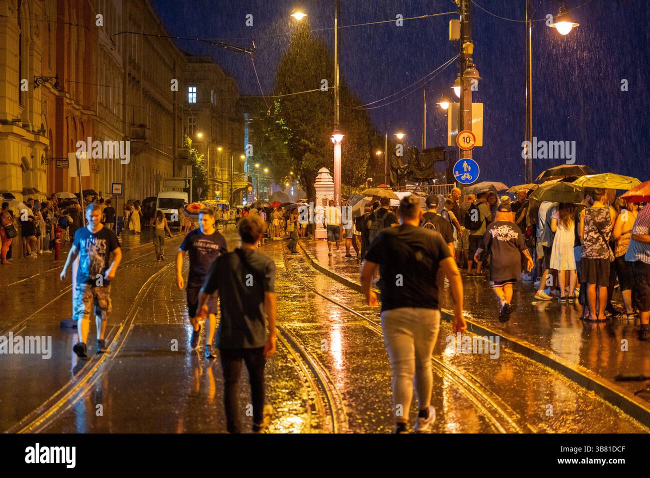 Budapest, Hungary - August 20, 2024: Braving the Rain: Crowds Gather for St. Stephen’s Day ...