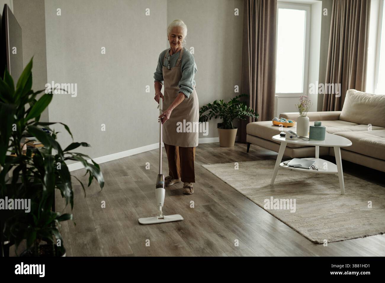 Senior Woman Cleaning Living Room Stock Photo - Alamy
