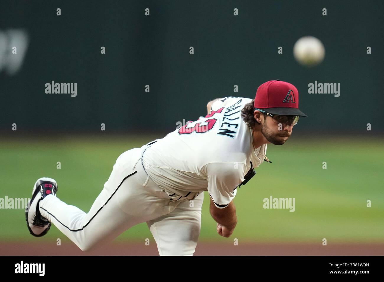 Arizona Diamondbacks starting pitcher Zac Gallen warms up prior to a ...