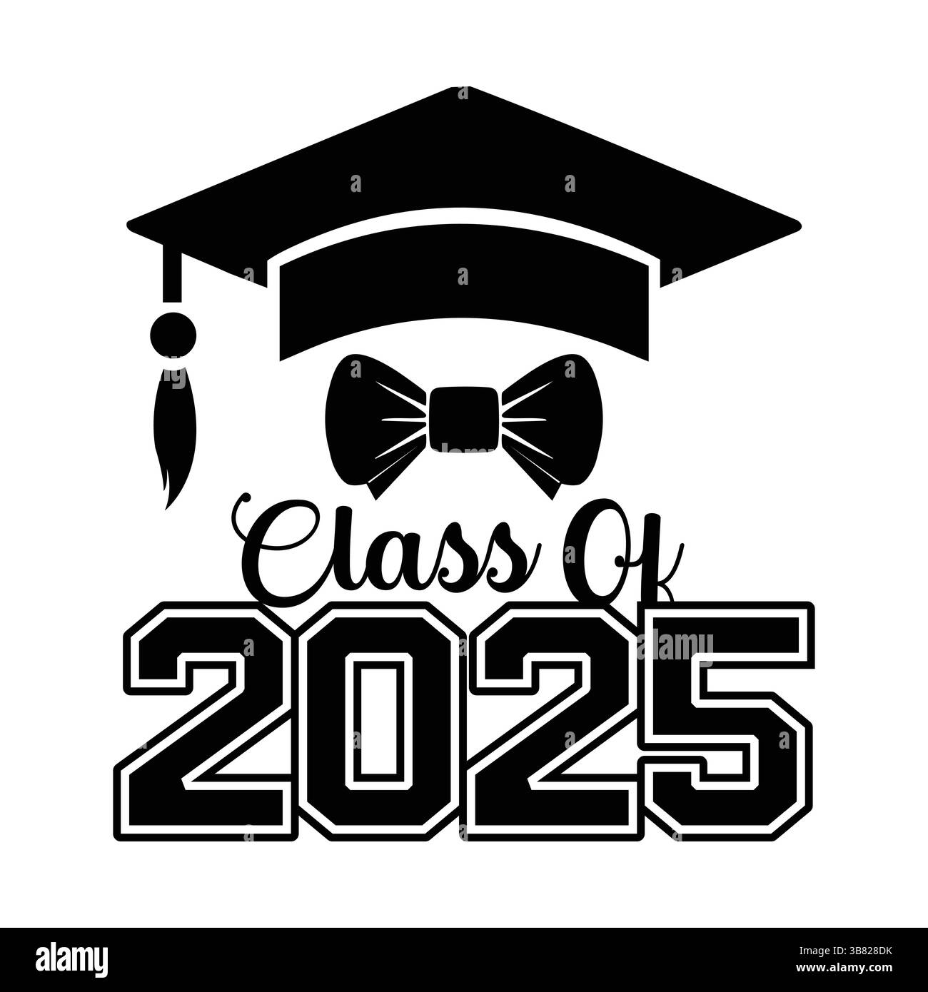 Class of 2025 Graduation Emblem with Mortarboard Cap and Bow Tie Icon ...