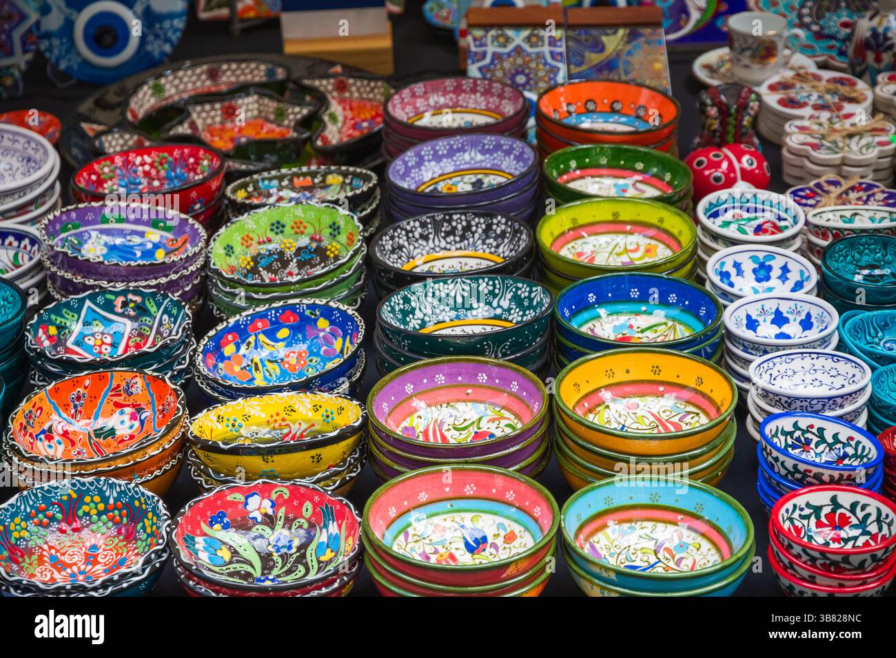 Mediterranean style ceramic bowls on display at Brick Lane Market in ...