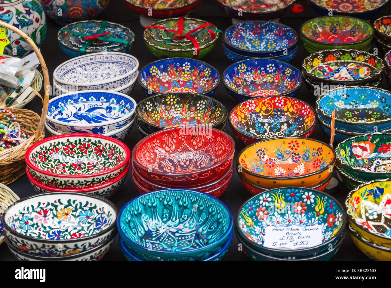 Mediterranean style ceramic bowls on display at Brick Lane Market in ...