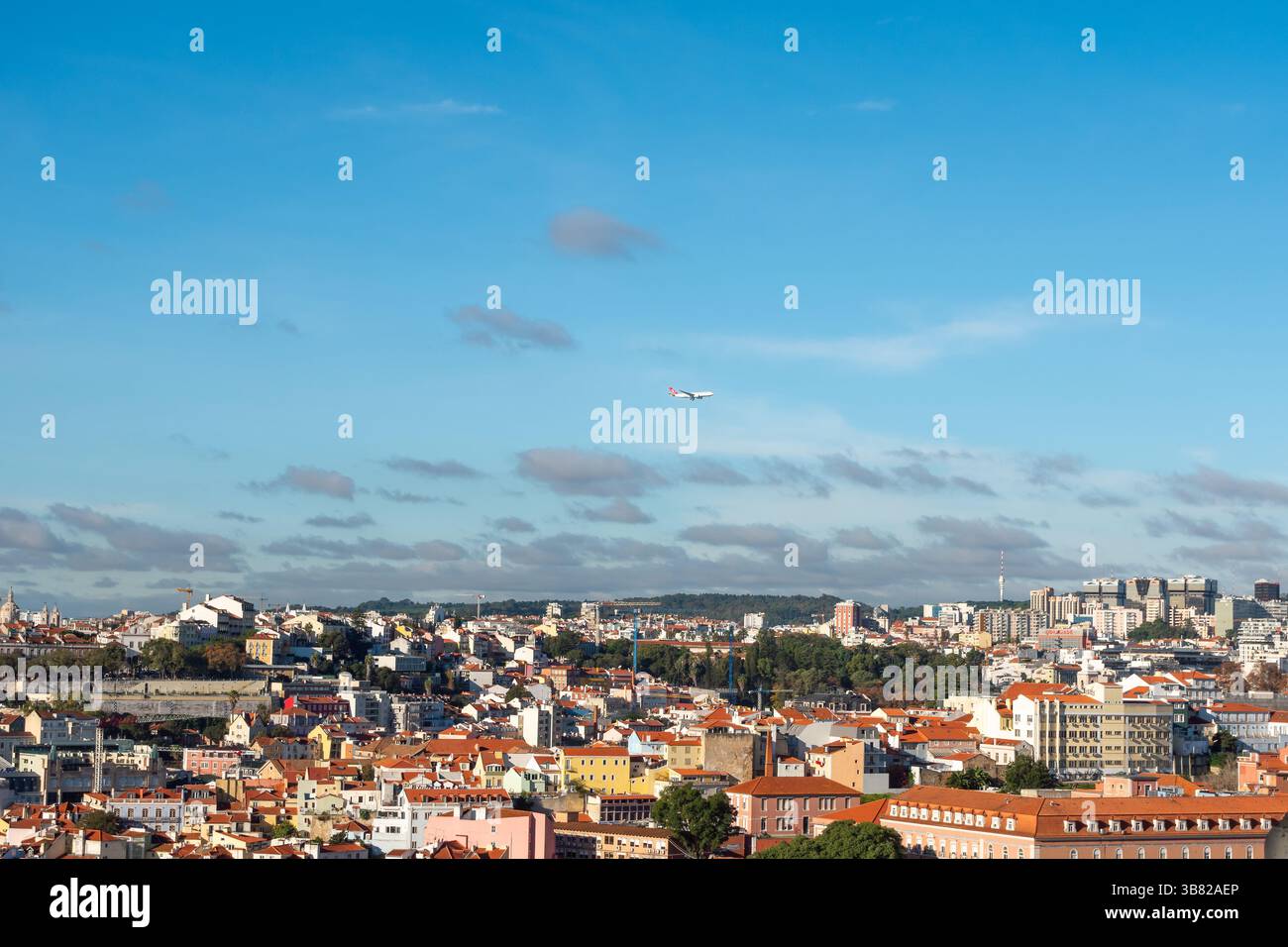 Aerial view of Lisbon skyline with Amoreiras shopping center towers ...