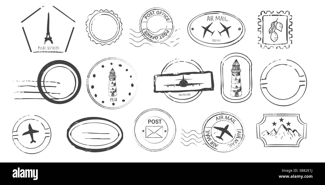 Air mail stamp retro vintage postage sign. Post stamp with plane icon ...