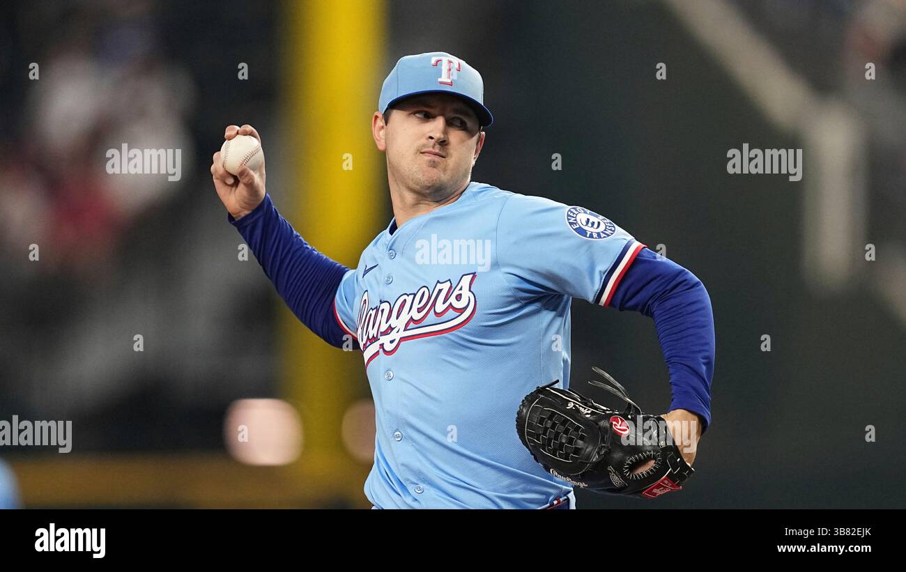 Texas Rangers' Tyler Mahle throws to the Los Angeles Dodgers in a ...
