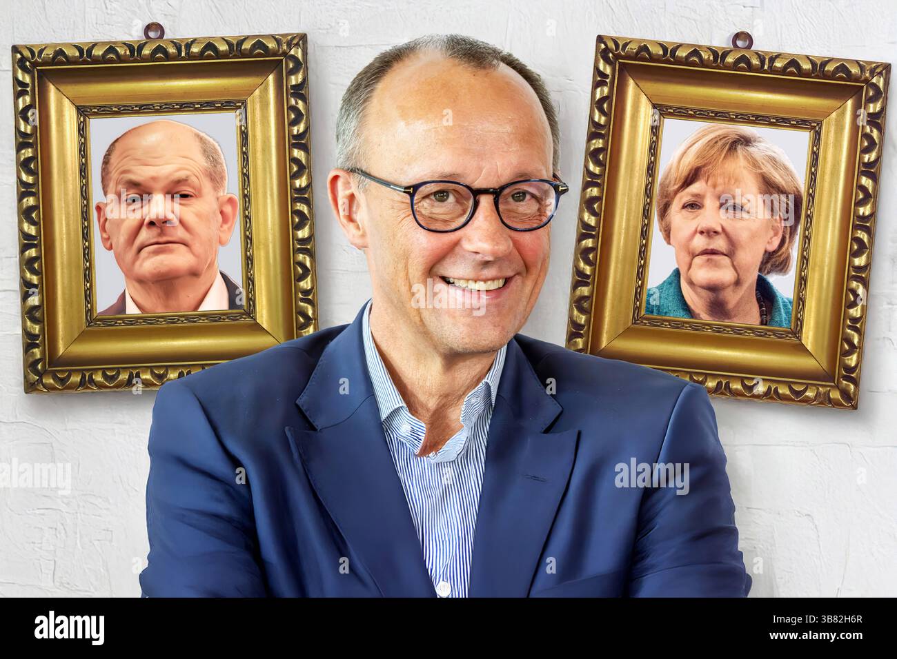 Friedrich Merz, neuer Bundeskanzler, Symbolfoto mit Vorgängern Olaf ...