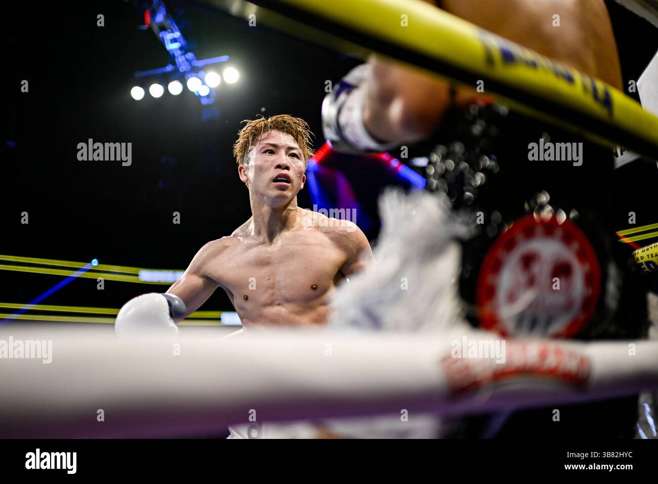 Champion Naoya Inoue (white gloves) of Japan and Ramon Cardenas (black ...