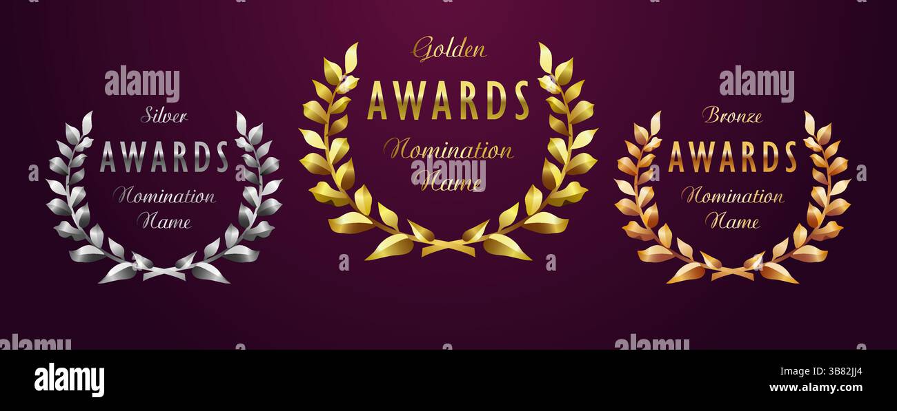 Set of bold vintage round branches, creative awards, rewards 3D wreath ...