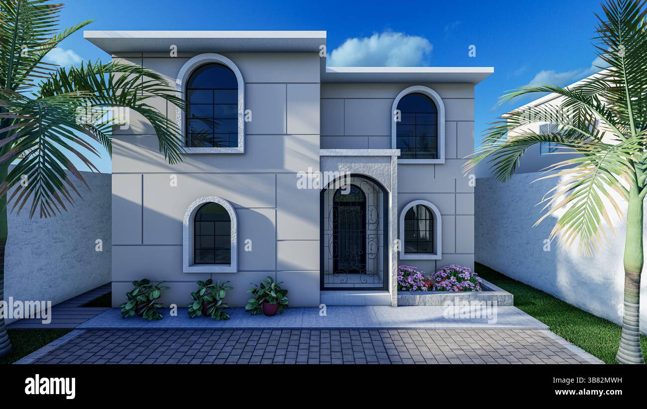Elegant Mediterranean Villa with Arched Windows, Double Doors, Lush ...