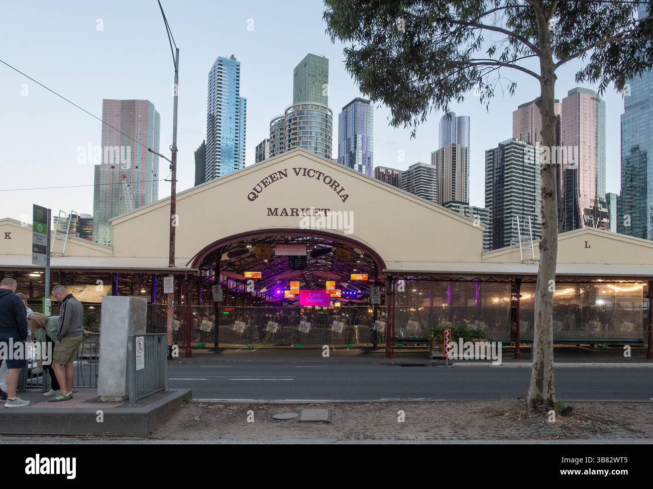 Queen Victoria Night Market and skyscrapers in the background,Melbourne ...