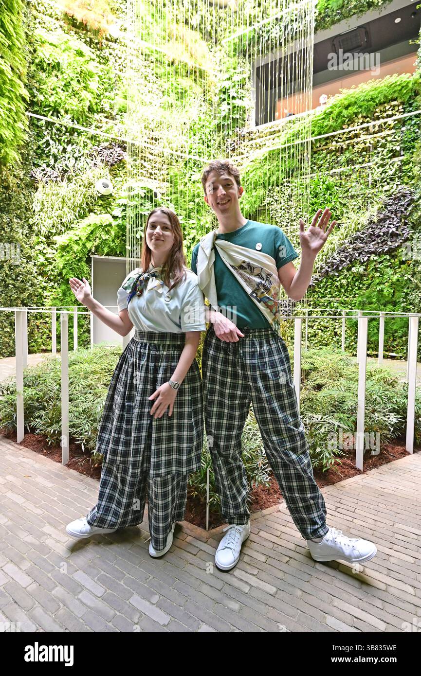 A photo shows attendant uniform of Belgium Pavilion at Yumeshima, venue ...