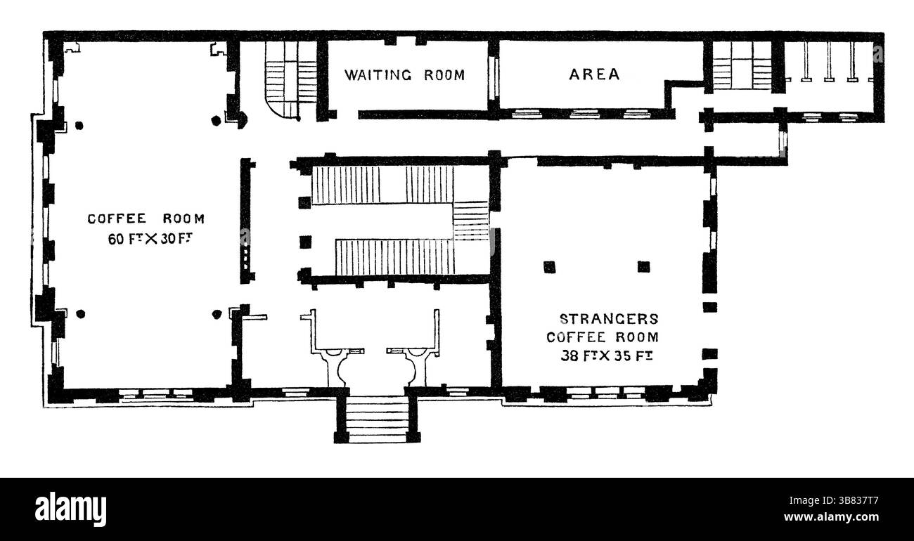 Vintage 1854 engraving of a floor plan of the Oriental Club in Hanover ...