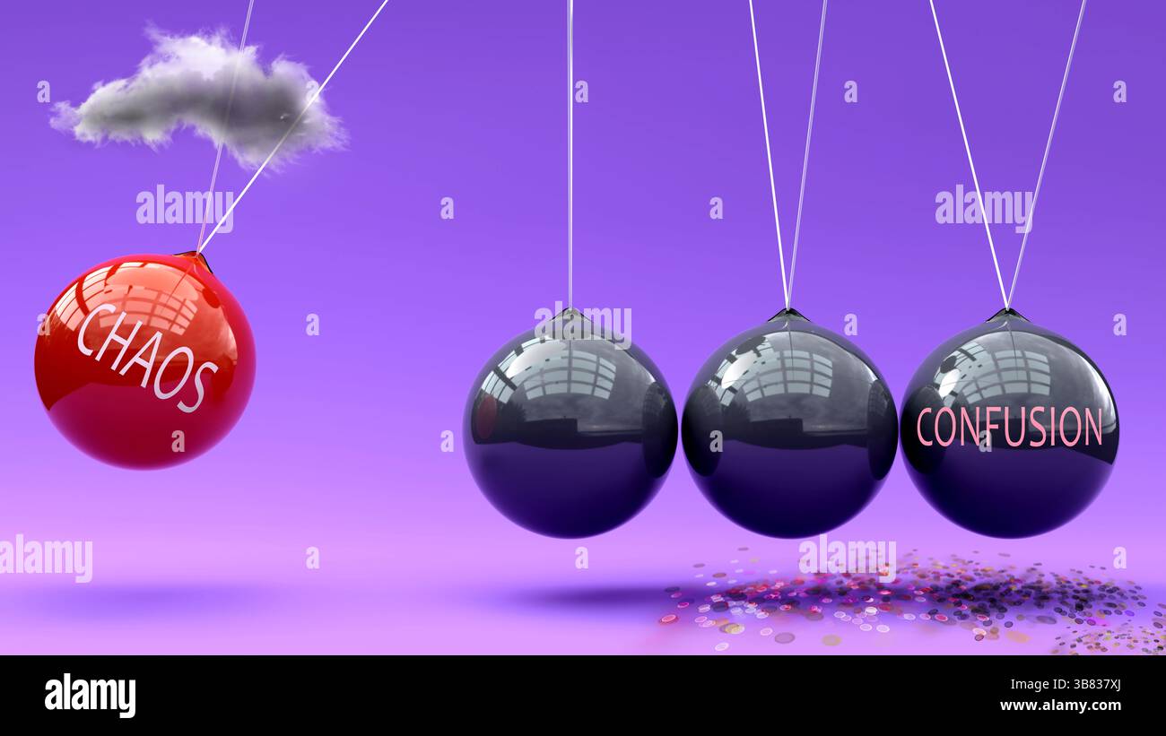 Chaos leads to confusion. A Newton cradle metaphor showing how chaos ...