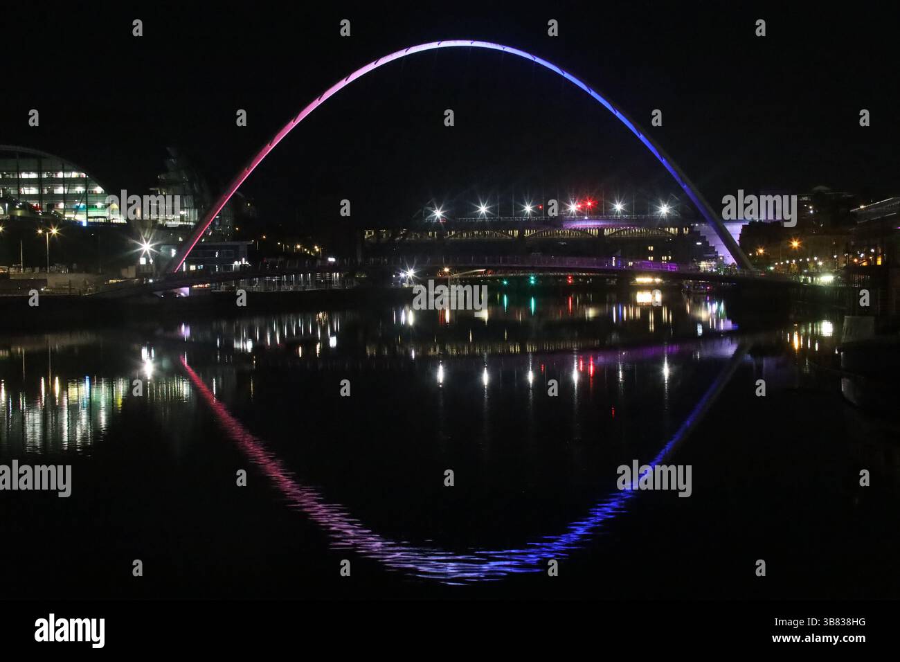 Gateshead Millennium Bridge was lit up in red, white and blue to ...