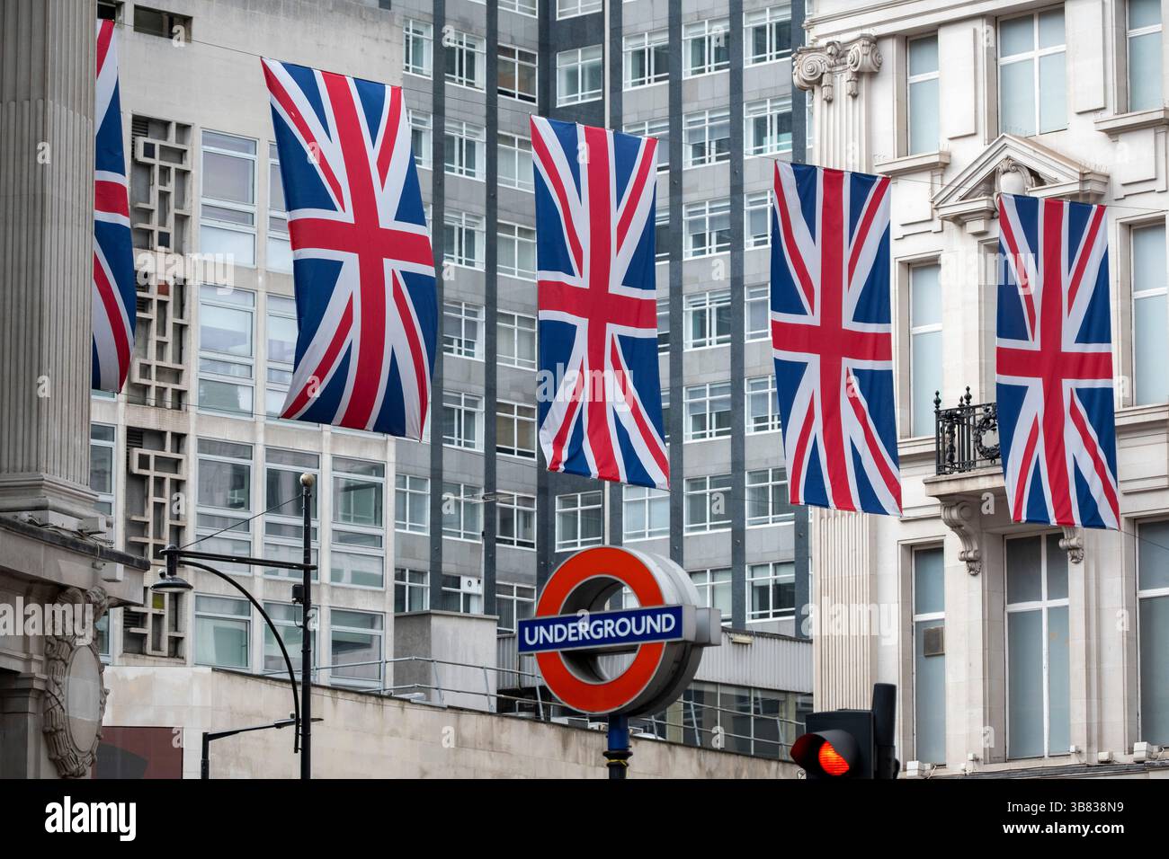 Union flags hanging above Oxford Street in for celebrations of the 80th ...