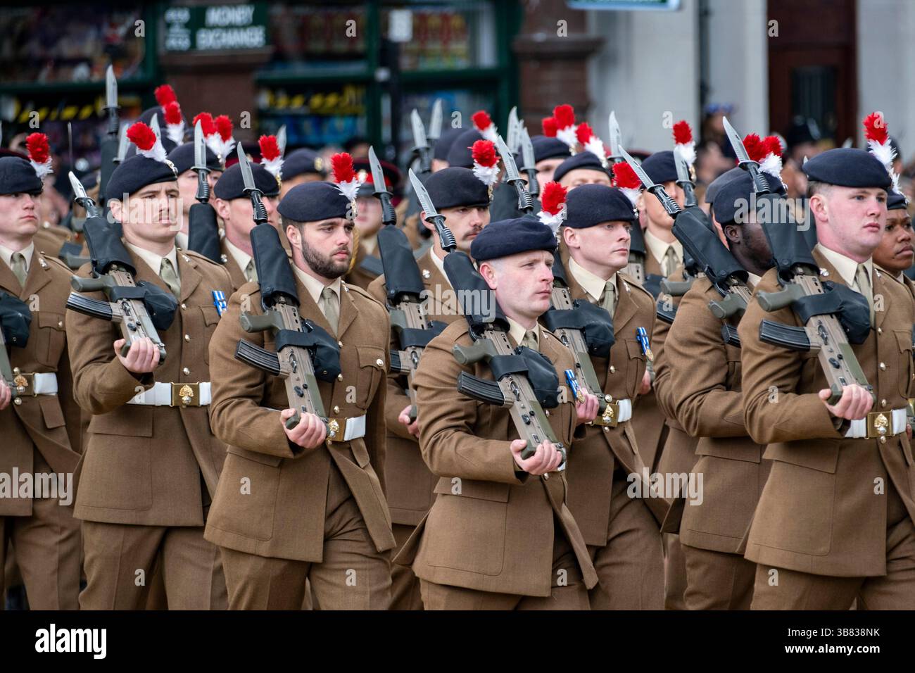 Members of the armed forces take part in the military procession along ...
