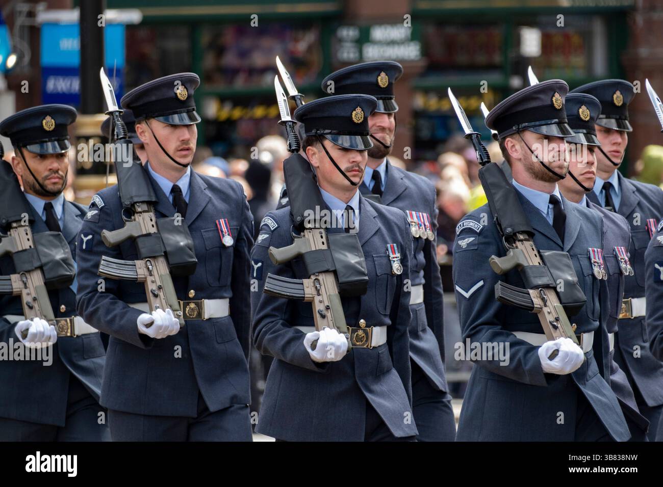 Members of the RAF take part in the military procession along Whitehall ...