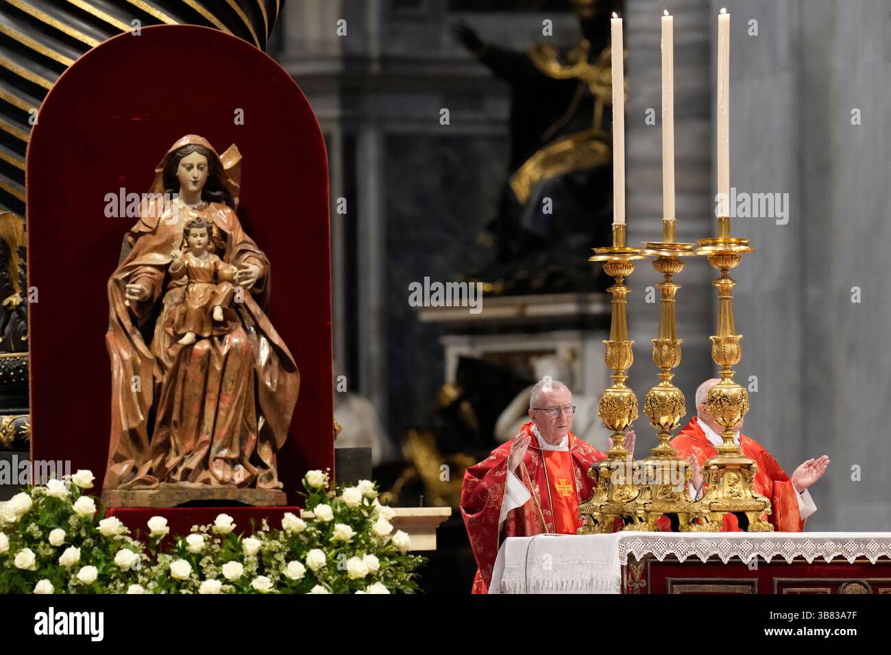 Cardinal Pietro Parolin, left, celebrates a final Mass celebrated by ...